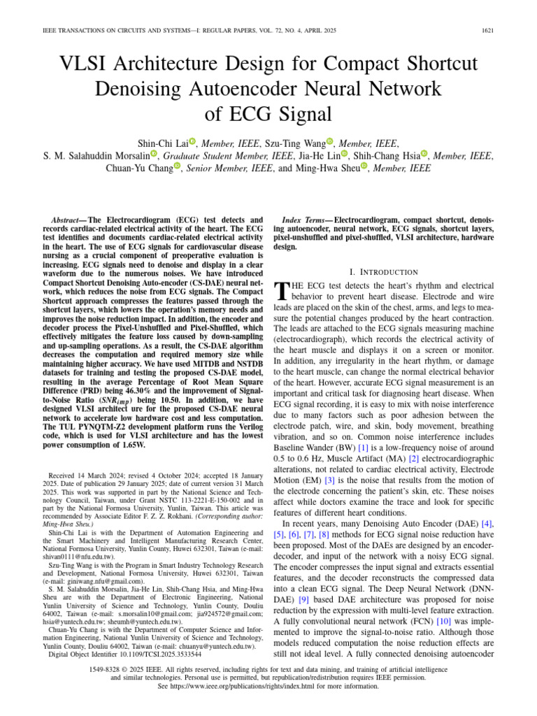 Vlsi Architecture Design For Compact Shortcut Denoising Autoencoder