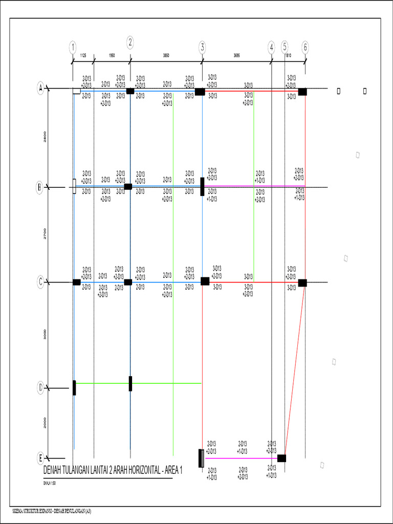 Denah Tulangan Lantai 2 Arah Horizontal - Area 1 | PDF