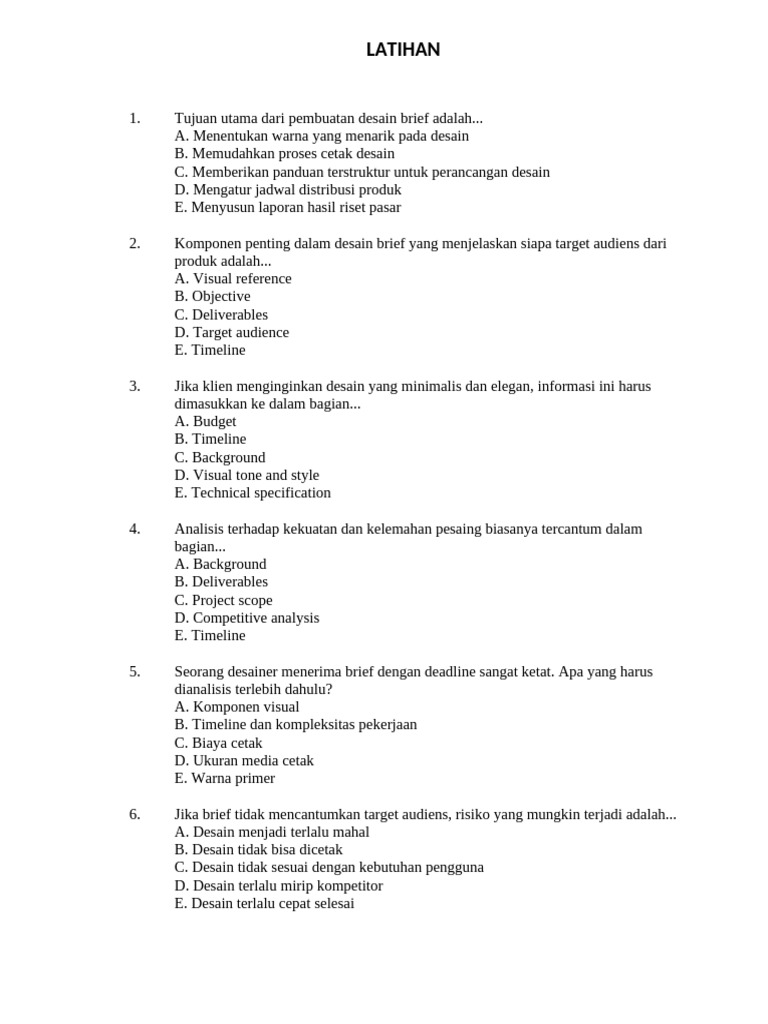 Latihan Soal Karya Desain, Brief Dan PLD | PDF