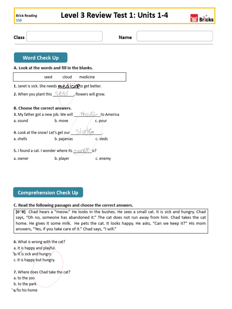 Bricks Reading 150 - L3 - Review Test 1 (Units 01-04) | PDF | Desert