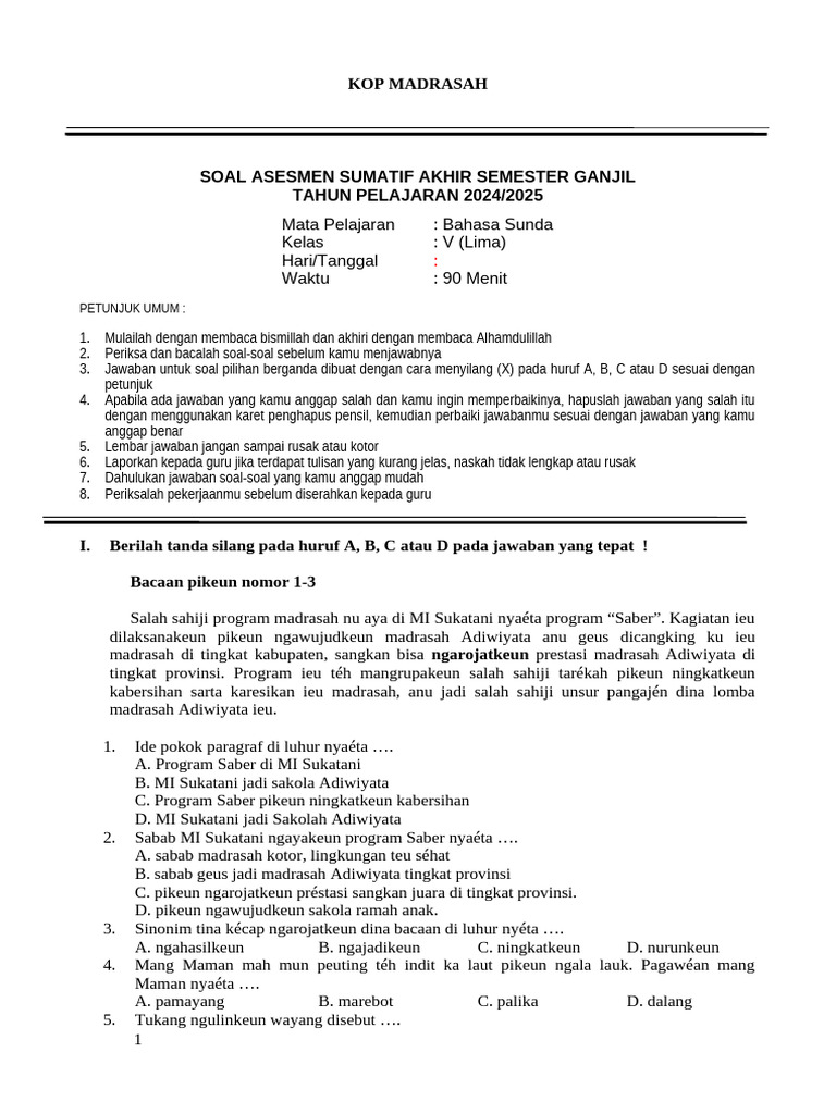 Soal ASAS Bahasa Sunda | PDF