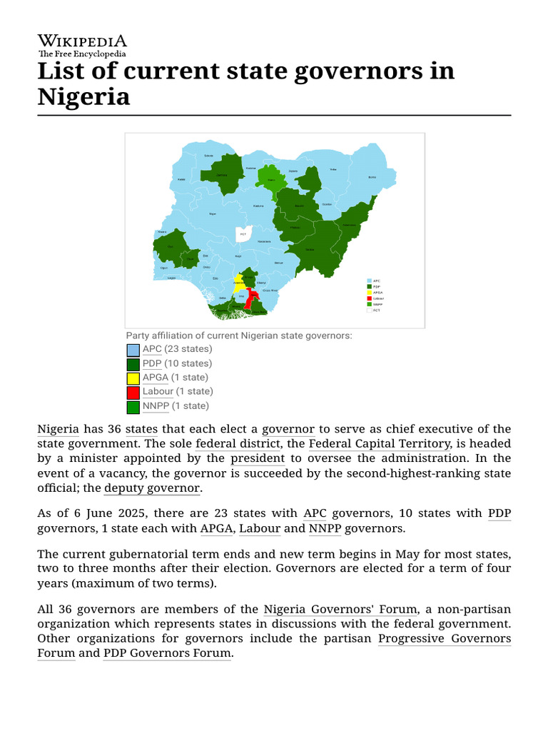 List of Current State Governors in Nigeria - Wikipedia | PDF | Oath Of ...