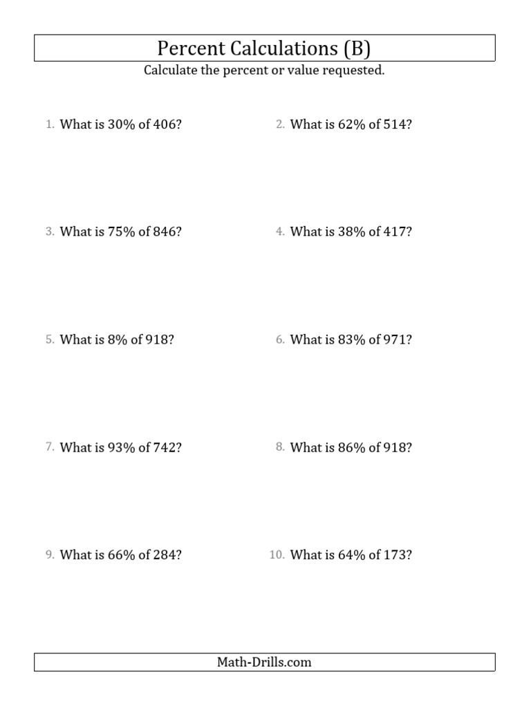 Percents Calculate Part Allpercents Regular Decimals 002.1417720462 | PDF