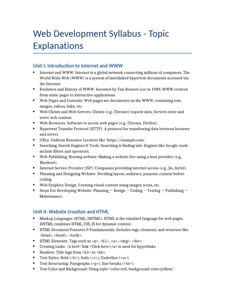 Web Development Course Syllabus | PDF | World Wide Web | Internet & Web