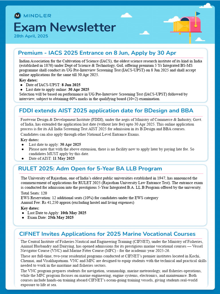 Mindler Exam Newsletter 28th April, 2025 | PDF