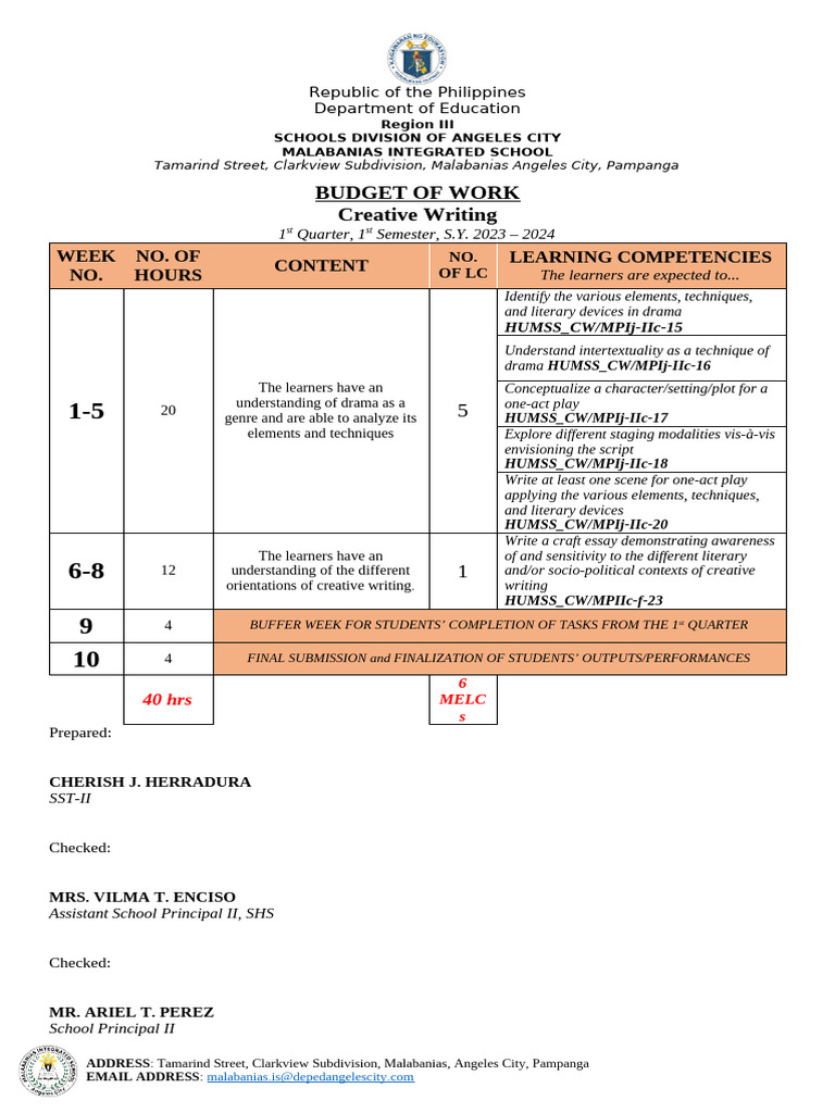 BOW Creative Writing Q2 | PDF | Cognition | Human Communication