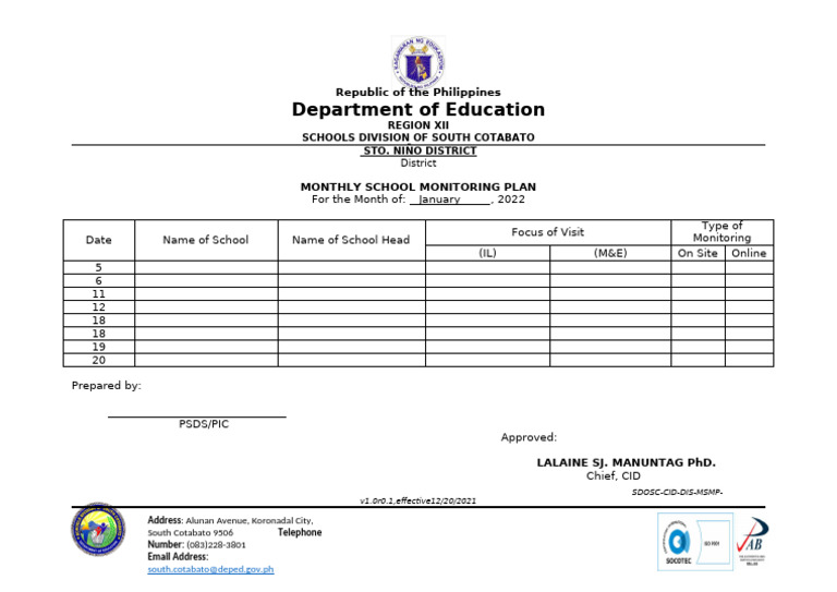 2.-MOnthly-School-Monitoring-PLAN-DENNIS-GALVE | PDF