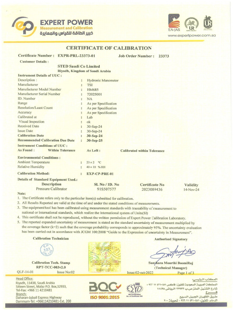 TSI HM685M - SN. 72025001 - Hydronic Manometer | PDF | Calibration ...