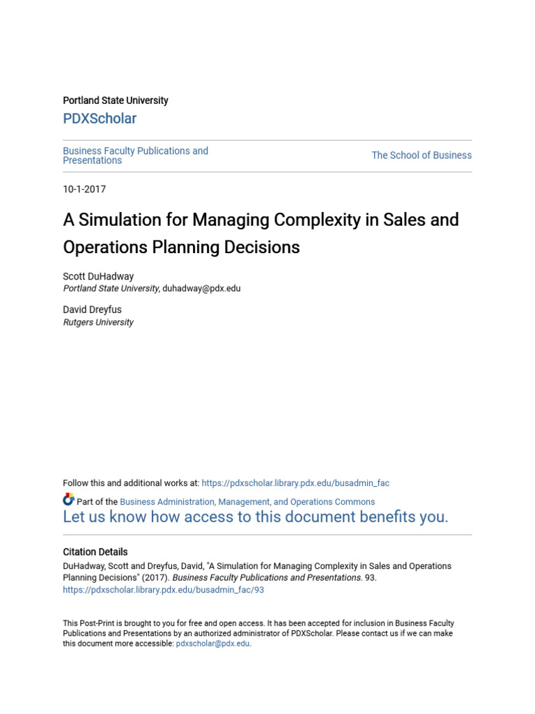 A Simulation For Managing Complexity in Sales and Operations Plan | PDF ...