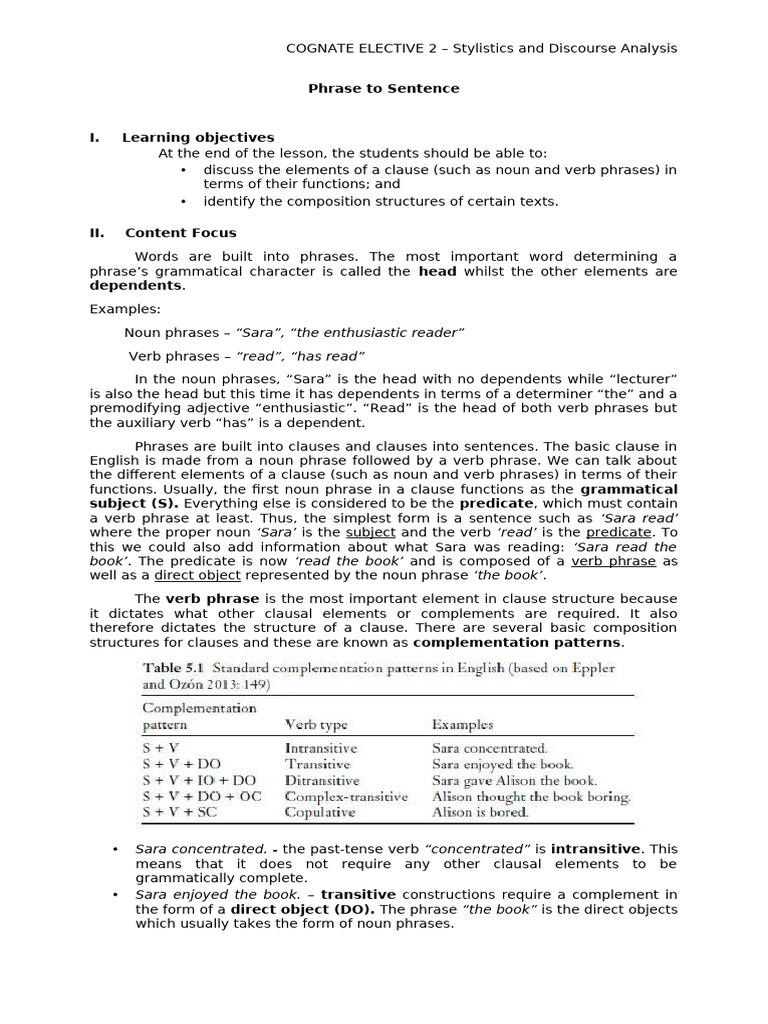 LC 5. Phrase To Sentence | PDF | Clause | Verb