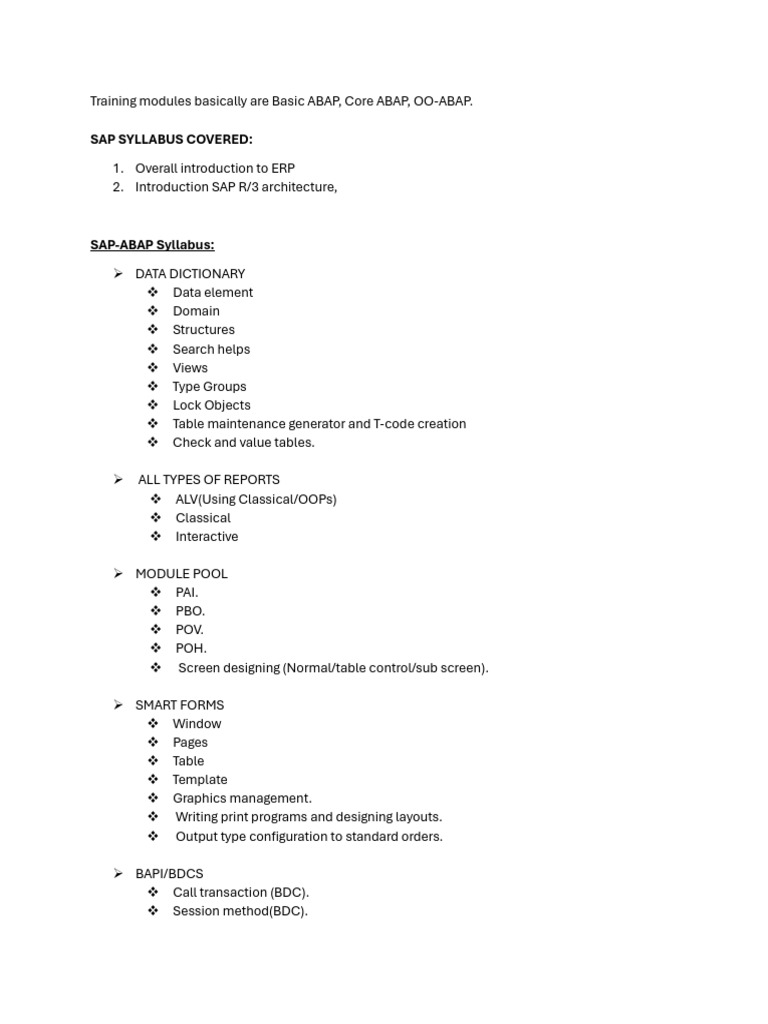 ABAP Full Syllabus | PDF | Computer Science | Information Technology