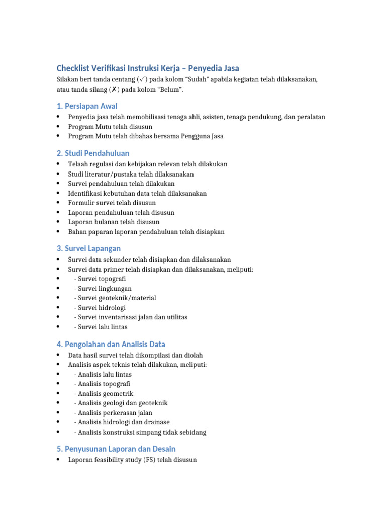 Checklist Verifikasi Instruksi Kerja | PDF