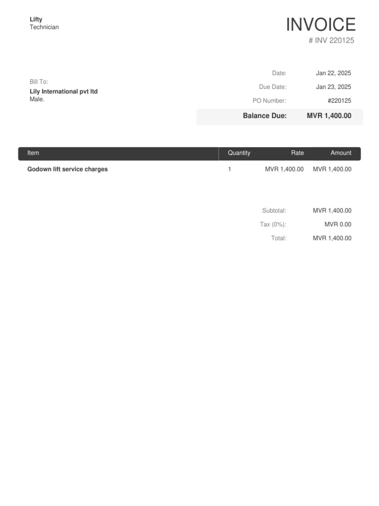 Invoice for Godown Lift Services | PDF