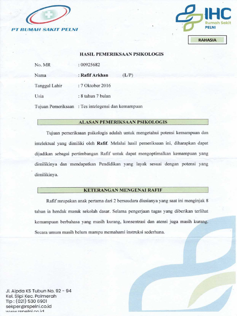 Hasil Pemeriksaan Psikologis | PDF