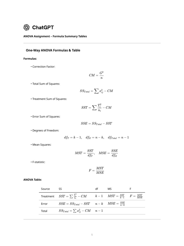 Factorial ANOVA Formula Overview | PDF | Analysis Of Variance | Mean ...