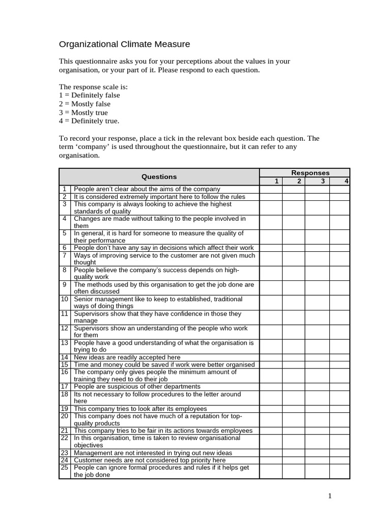 Organizational Climate Measure | PDF | Questionnaire | Thought