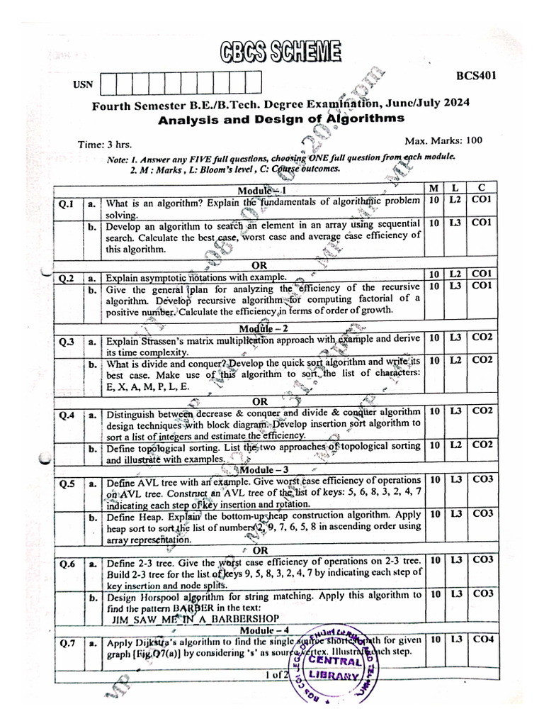 4th Sem Question Papers 2024 | PDF