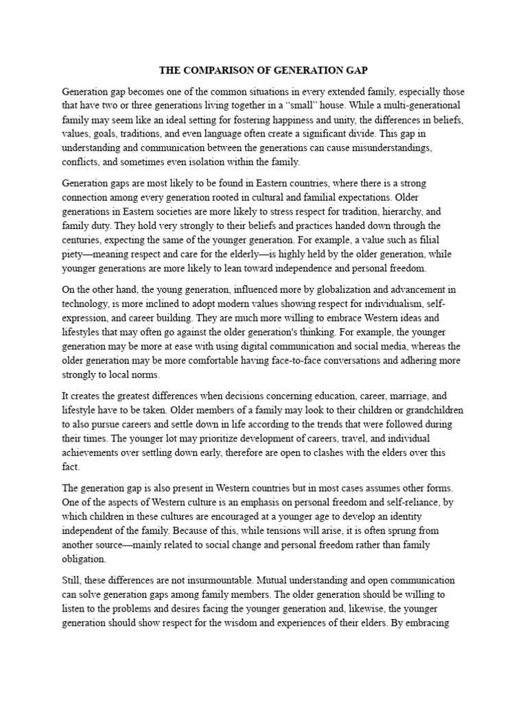 The Comparison of Generation Gap | PDF | Family | Traditions