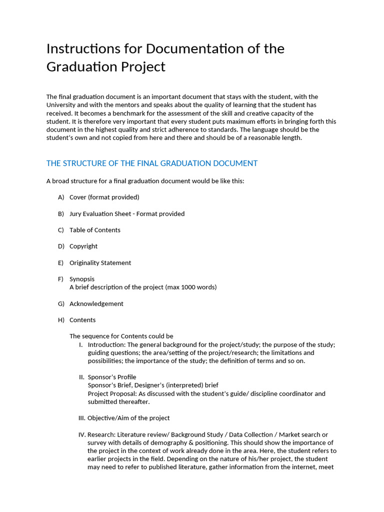 Instructions For Documentation of Graduation Project | PDF | Typography | Writing