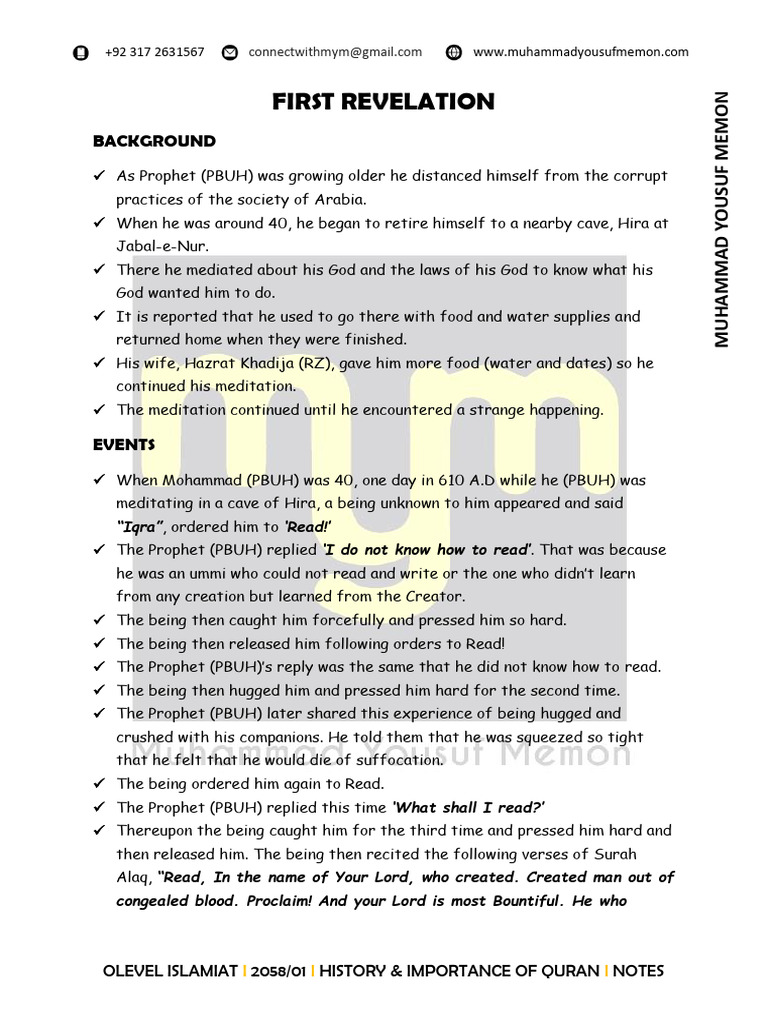 First Revelation: Background | PDF | Quran | Islam