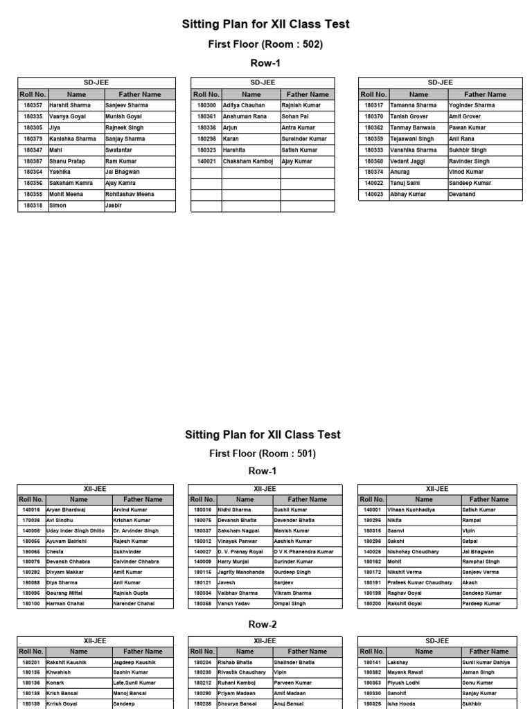 Sitting Plan XII 25 05 P 1 | PDF