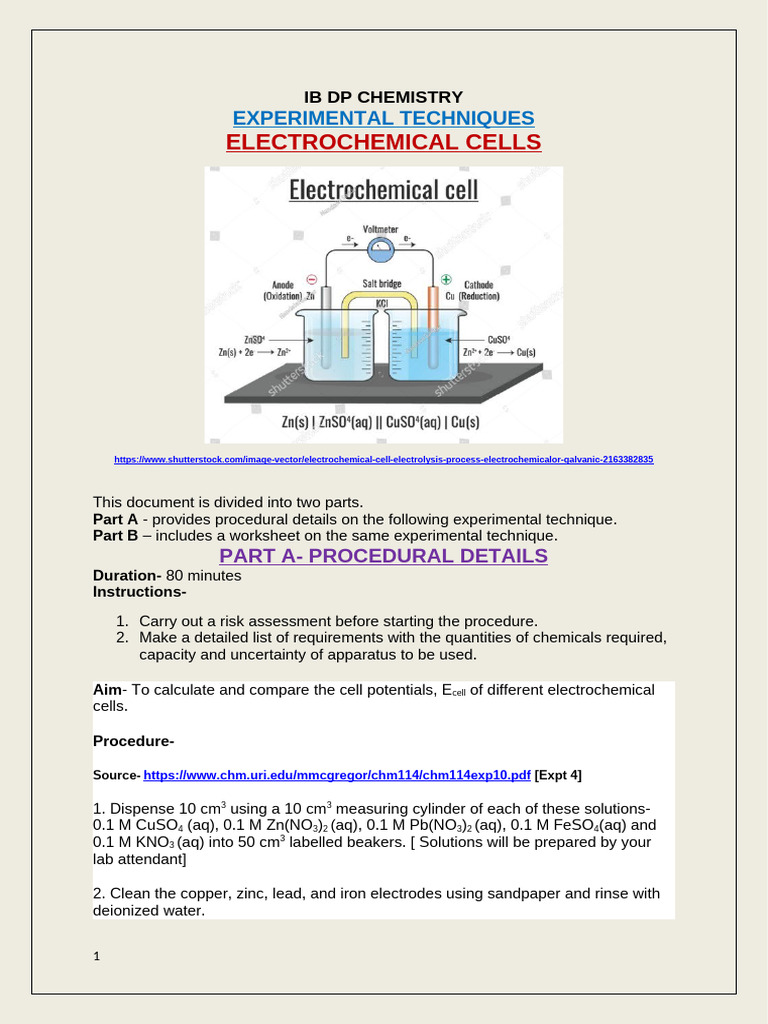 SS ExptlTechniques Electrochemical Cells | PDF | Electrochemistry ...