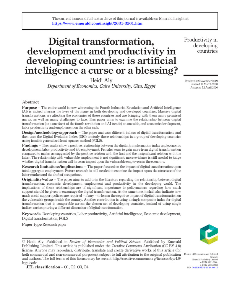 0 Digital Transformation, Development and Productivity in Developing ...