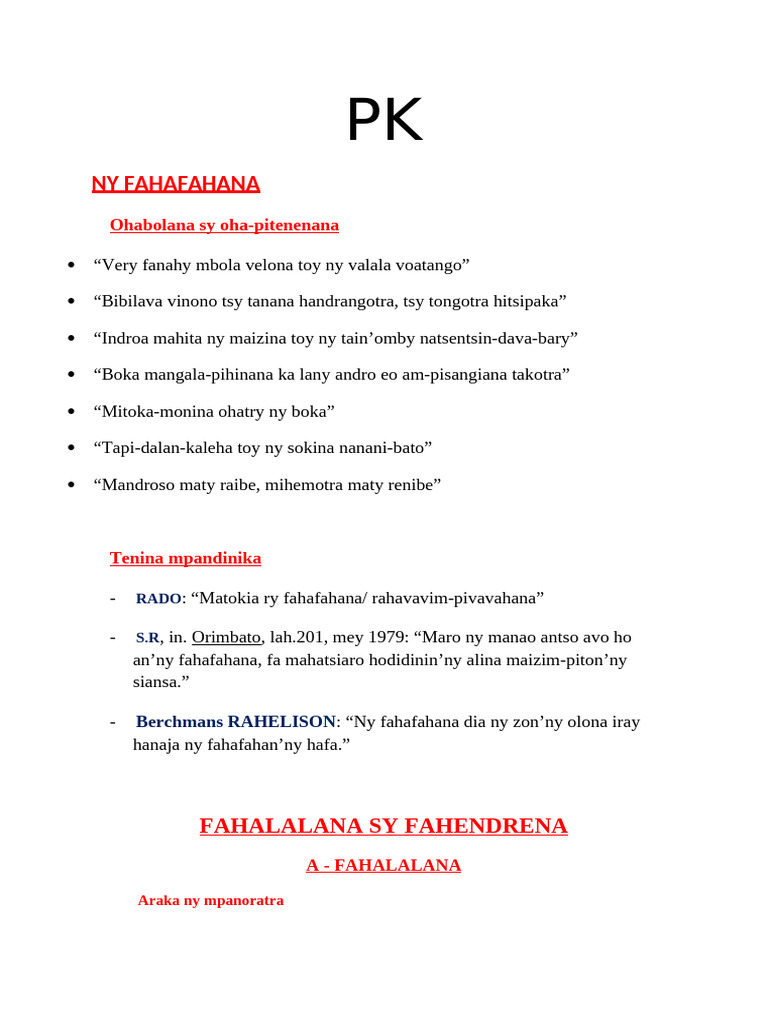 Ny Fahafahana: Ohabolana Sy Oha-Pitenenana | PDF