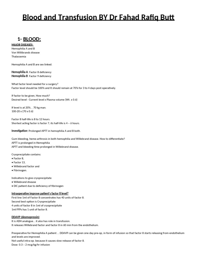 1 - Fahad Class 9 Blood and Transfusion | PDF | Coagulation | Blood Type