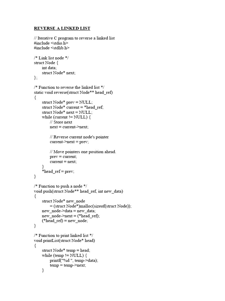 Linked List Operations in C: Reverse, Sort, Merge, Polynomial | PDF | Pointer (Computer ...