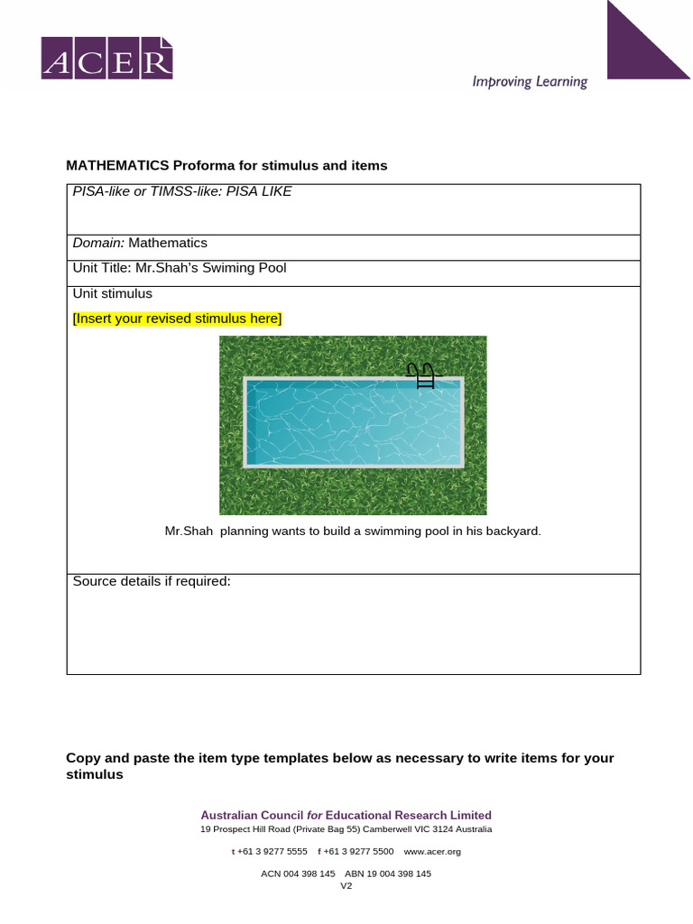 m4 2024 Mathematics Pisa My Swimming Pool | PDF | Multiple Choice
