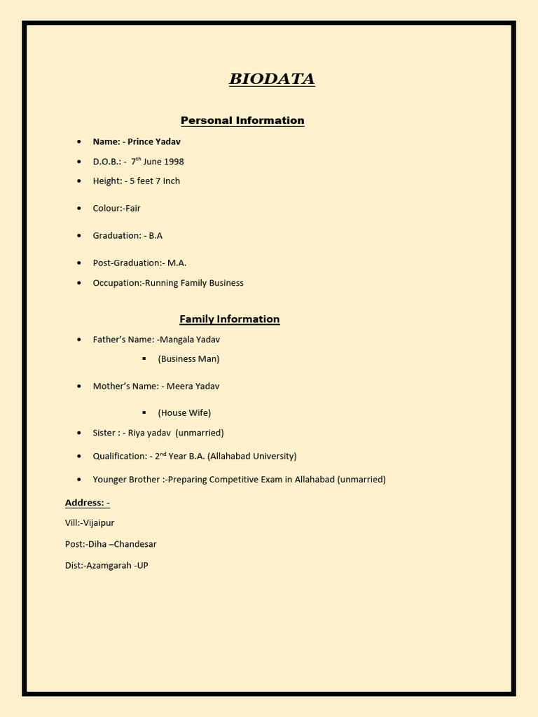 Prince Bio Data | PDF