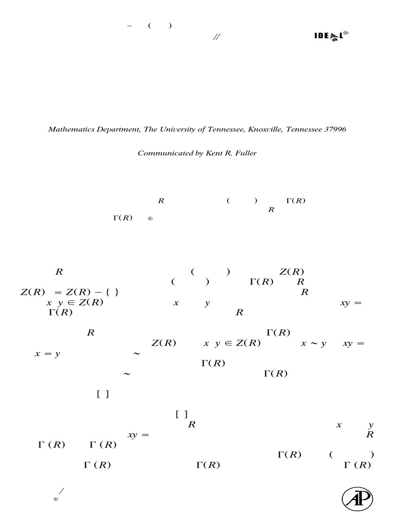 (Original) The Zero Divisor Graph of A Commutative Ring | PDF | Ring (Mathematics) | Vertex ...