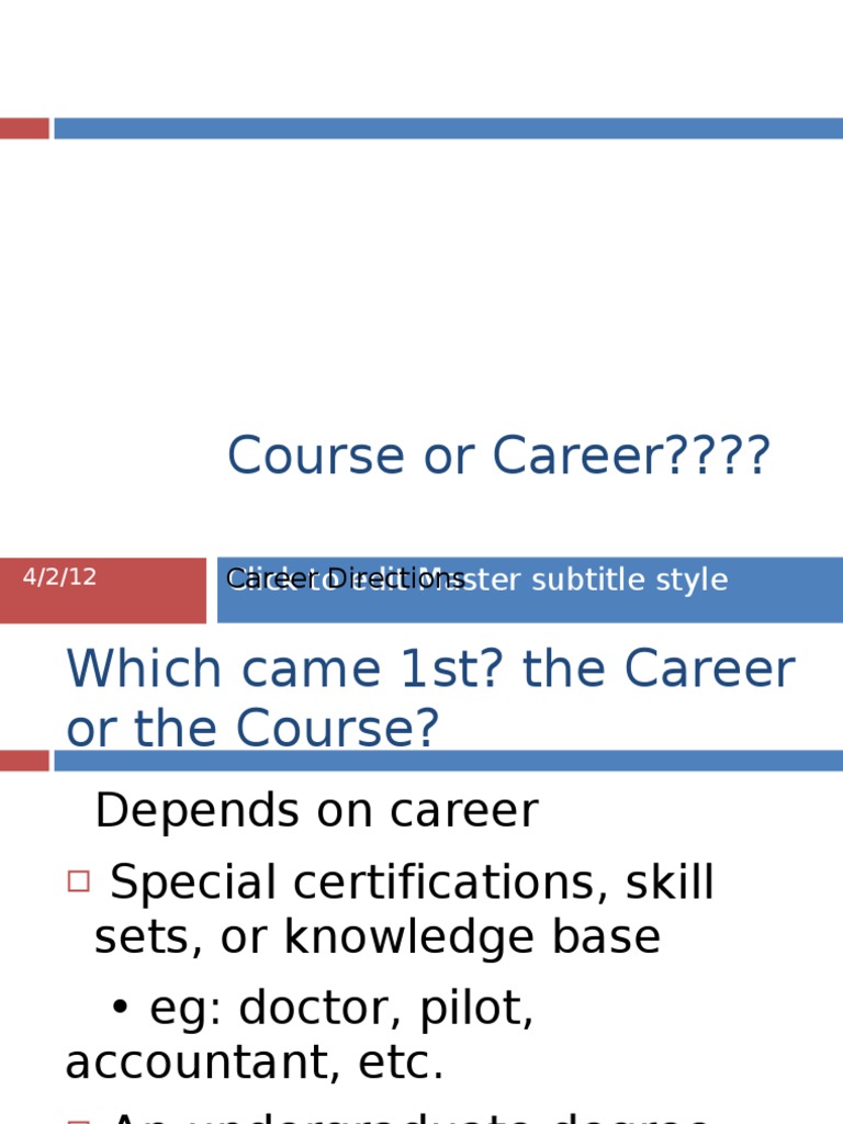 Course or Career????: Click To Edit Master Subtitle Style | PDF ...
