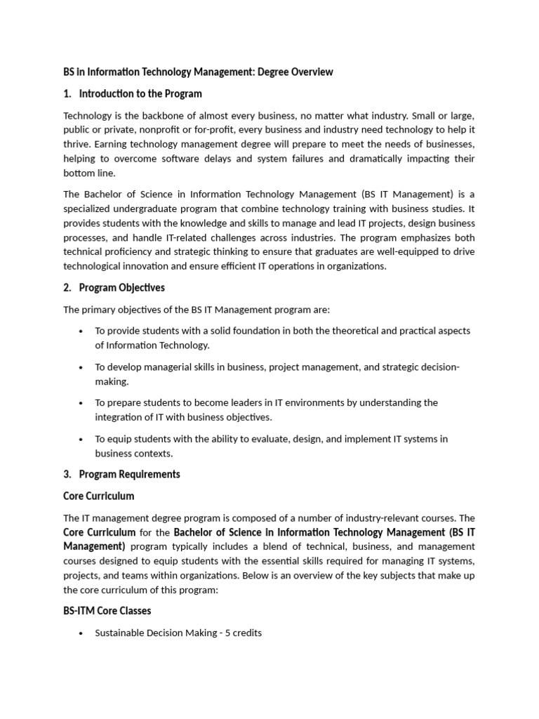 BS in Information Technology Management | PDF | Chief Information Officer | Business
