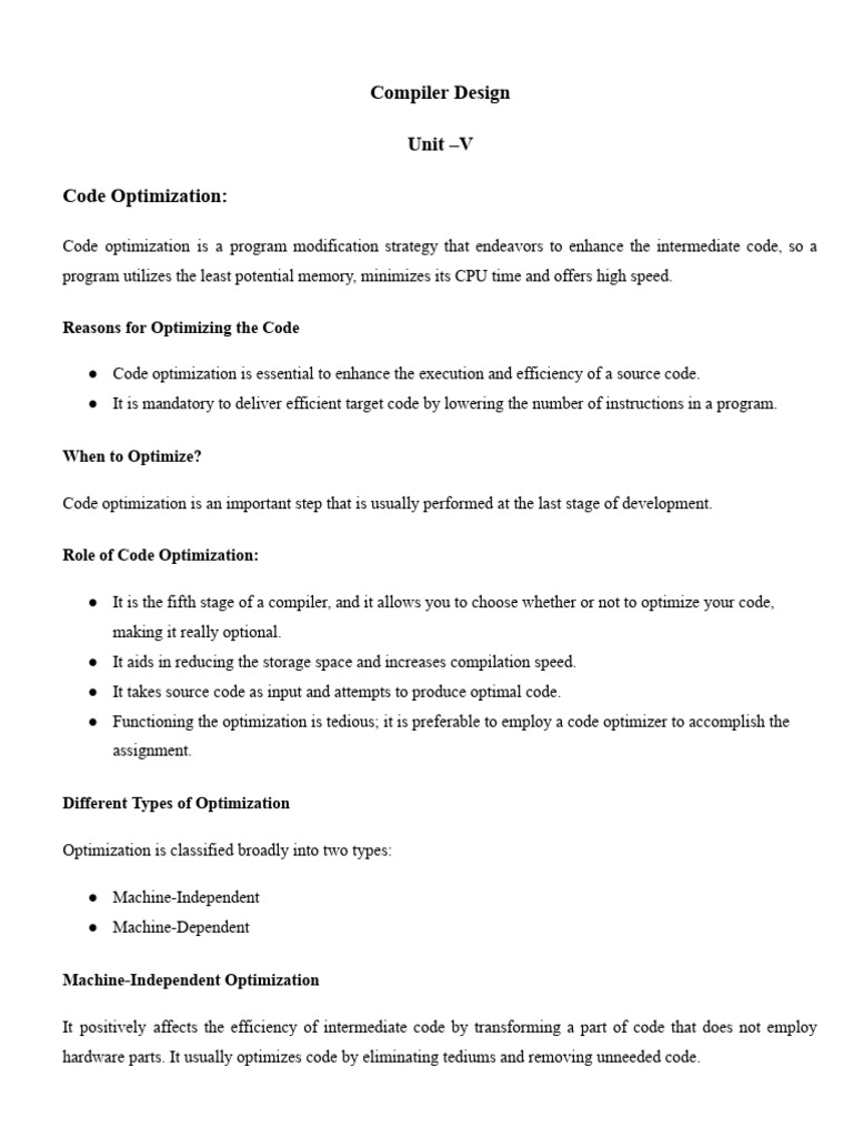 1.unit 5 - Compiler Design (PH) | PDF | Program Optimization | Compiler