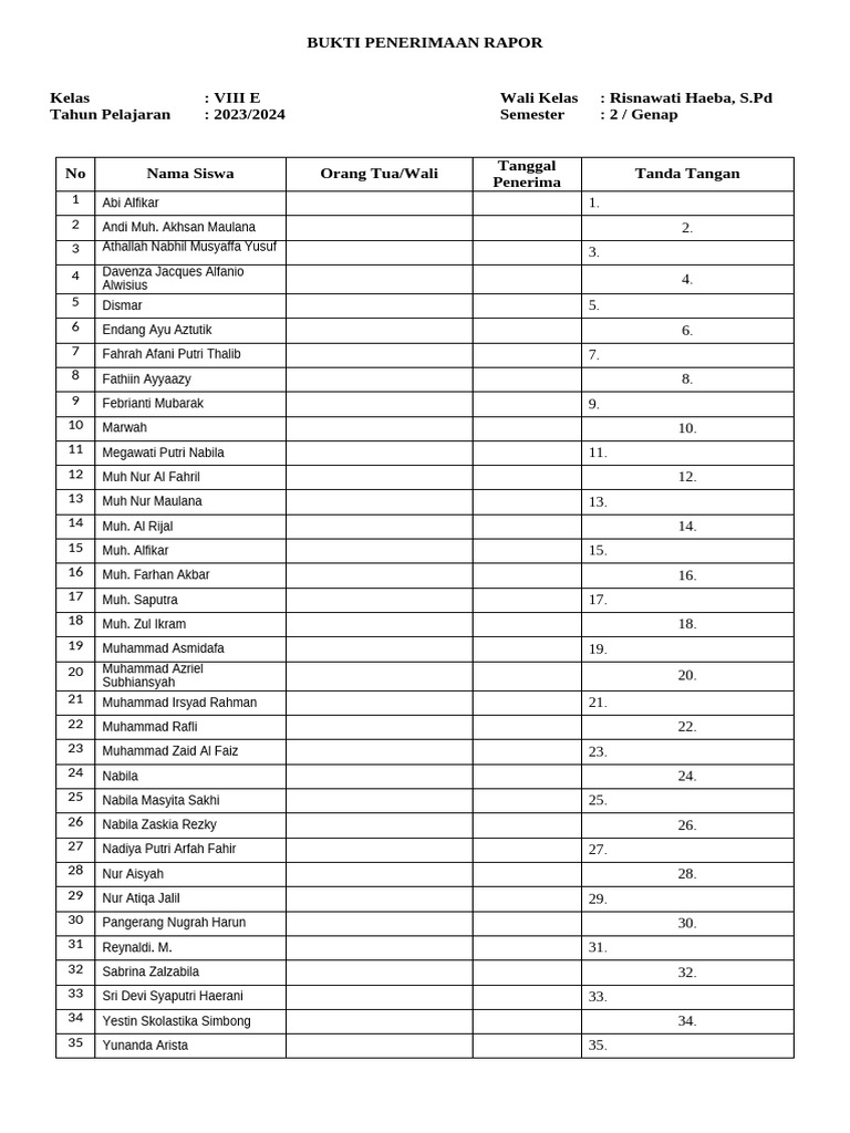 Bukti Penerimaan Raport | PDF