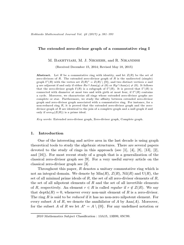 Extended Zero Divisor Graph | PDF | Ring (Mathematics) | Algebra