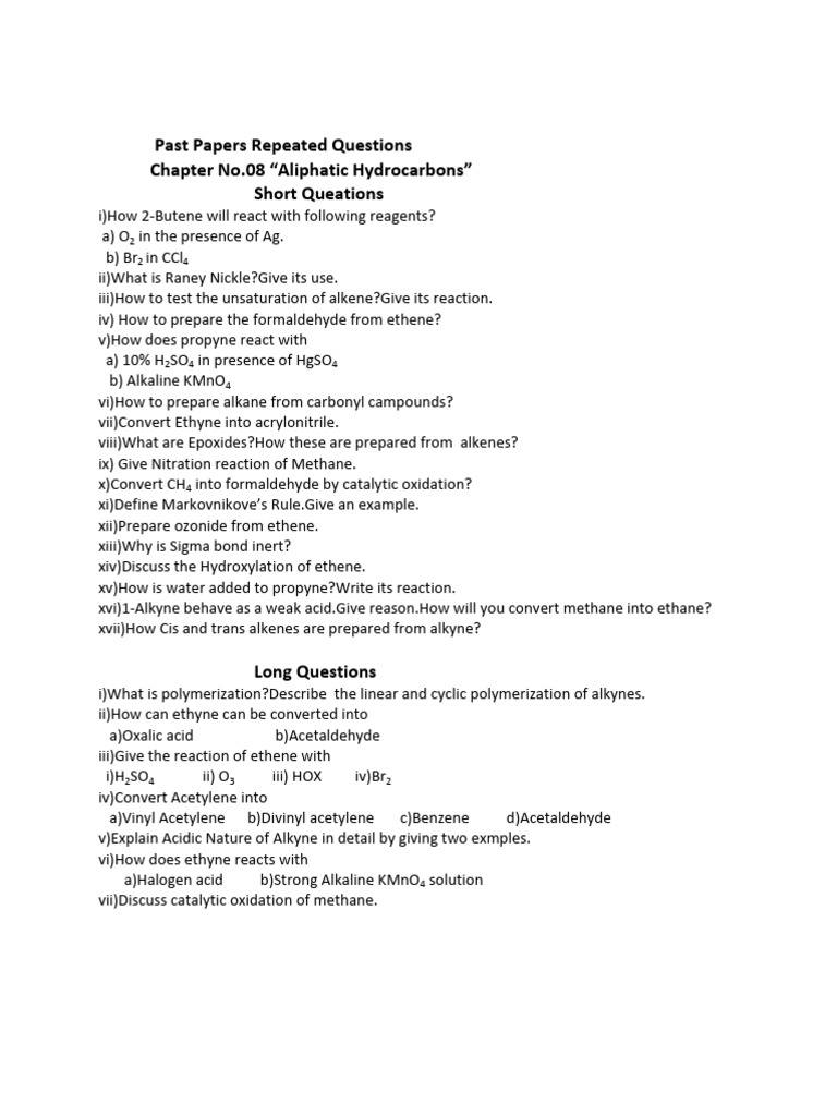 CH#08 Past Papers Questions | PDF