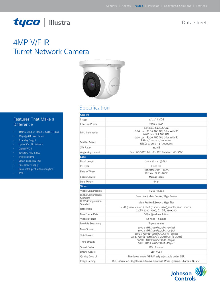 ROA IL1219 Illustra-4MP-VF-IR-Turrent Ds r02 A4 en LR | PDF | Video ...