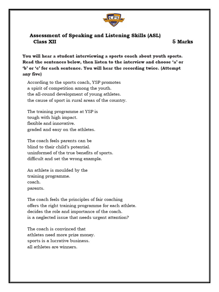 Class-XII Listening Activity | PDF