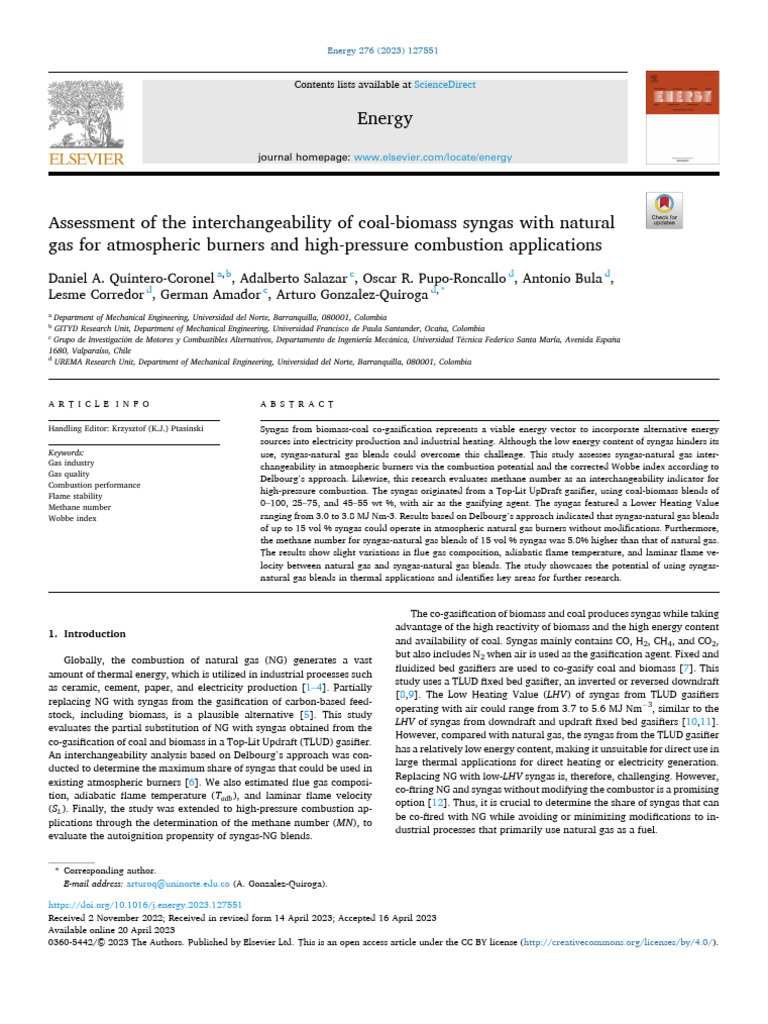 Syngas-Natural Gas Interchangeability Study | PDF | Gasification ...