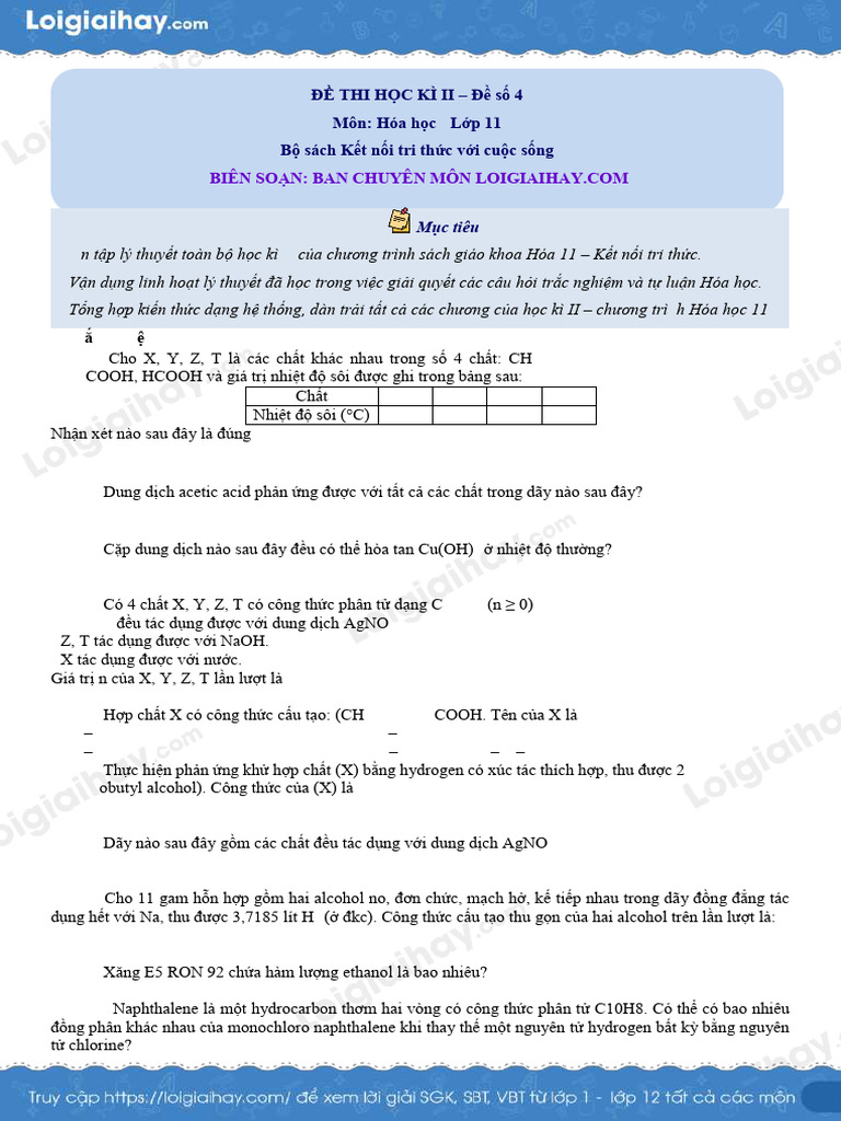 De Thi Hoc Ki 2 Hoa 11 Ket Noi Tri Thuc de So 4 1710473174 | PDF