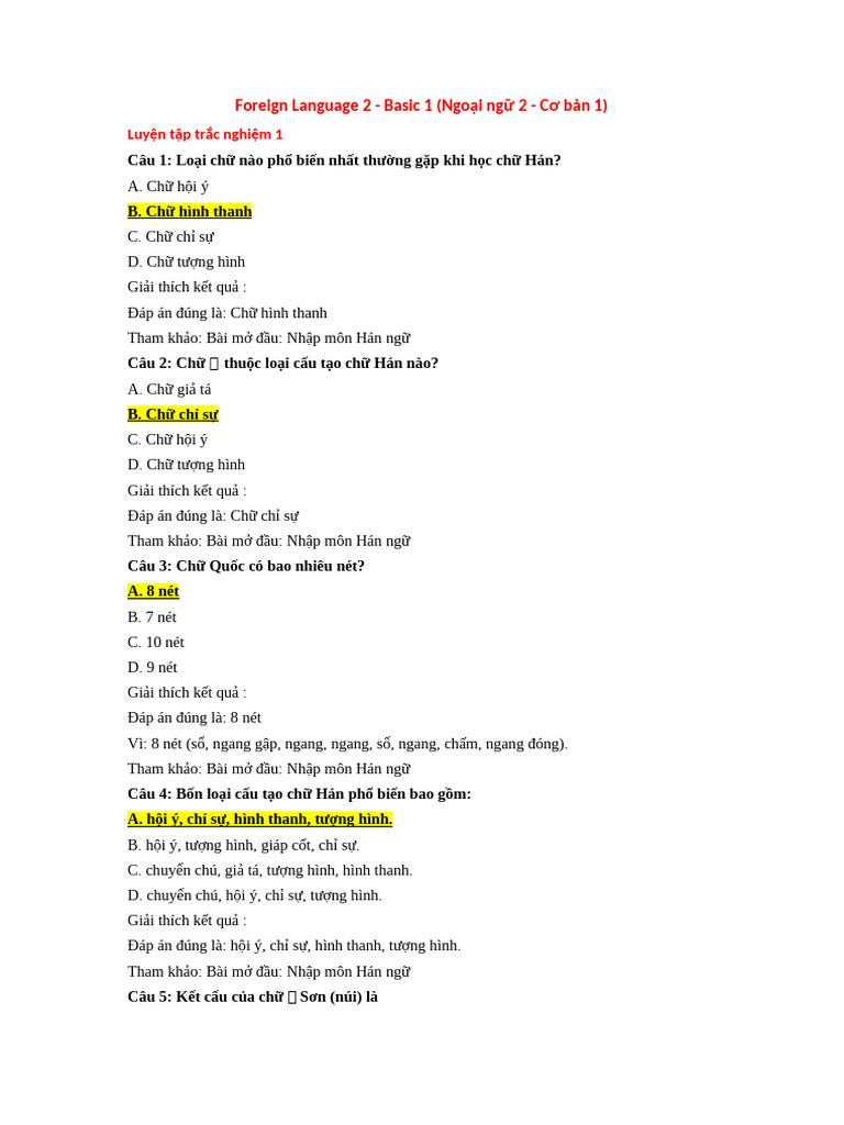 Foreign Language 2 - Basic 1 (Ngoại Ngữ 2 - Cơ Bản 1) | PDF