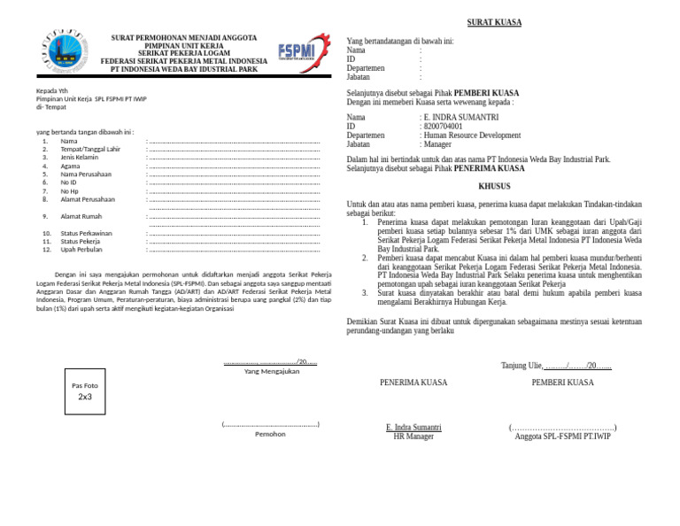 Revisi Formulir Anggota SPL Fspmi Iwip | PDF