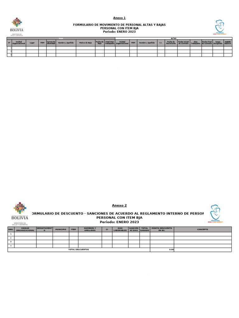 01 Formulario de Altas, Bajas, Descuentos y Transferencias Del Personal Item 16 01 2023 | PDF ...