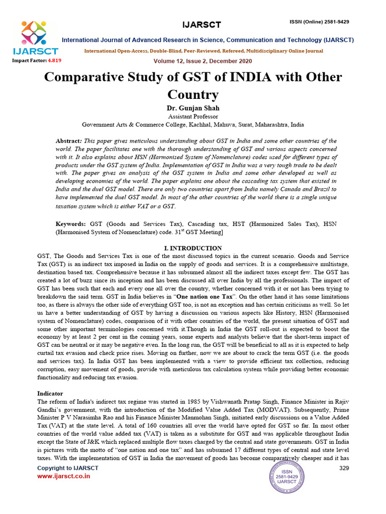 1. Comparative Study of GST in India and Other Countries | PDF | Taxes ...