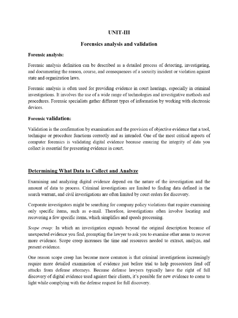 Cyber Forensics Unit-3 Lecture Notes - Cyber Forensics - Study Glance | PDF