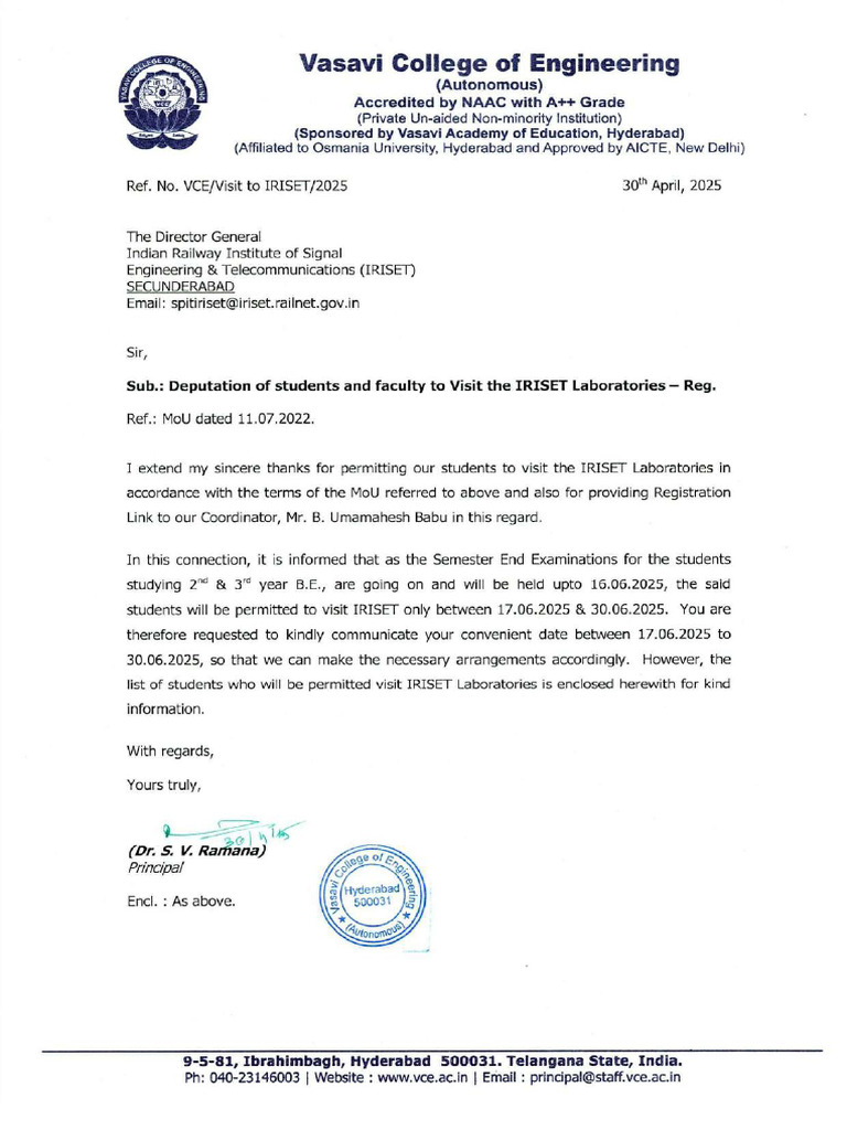 Letter To IRISET - Compressed | PDF