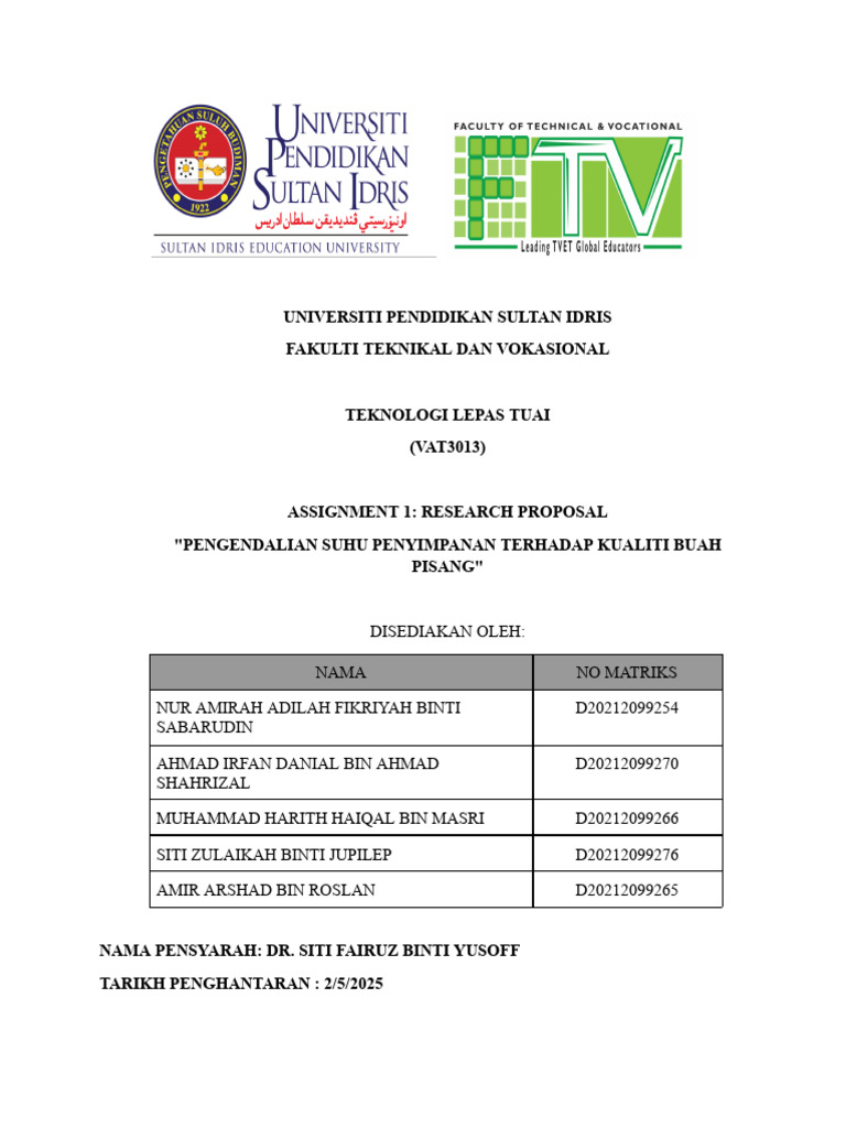 Kump 6 Pengendalian Suhu Penyimpanan Terhadap Kualiti Buah Pisang 1. | PDF